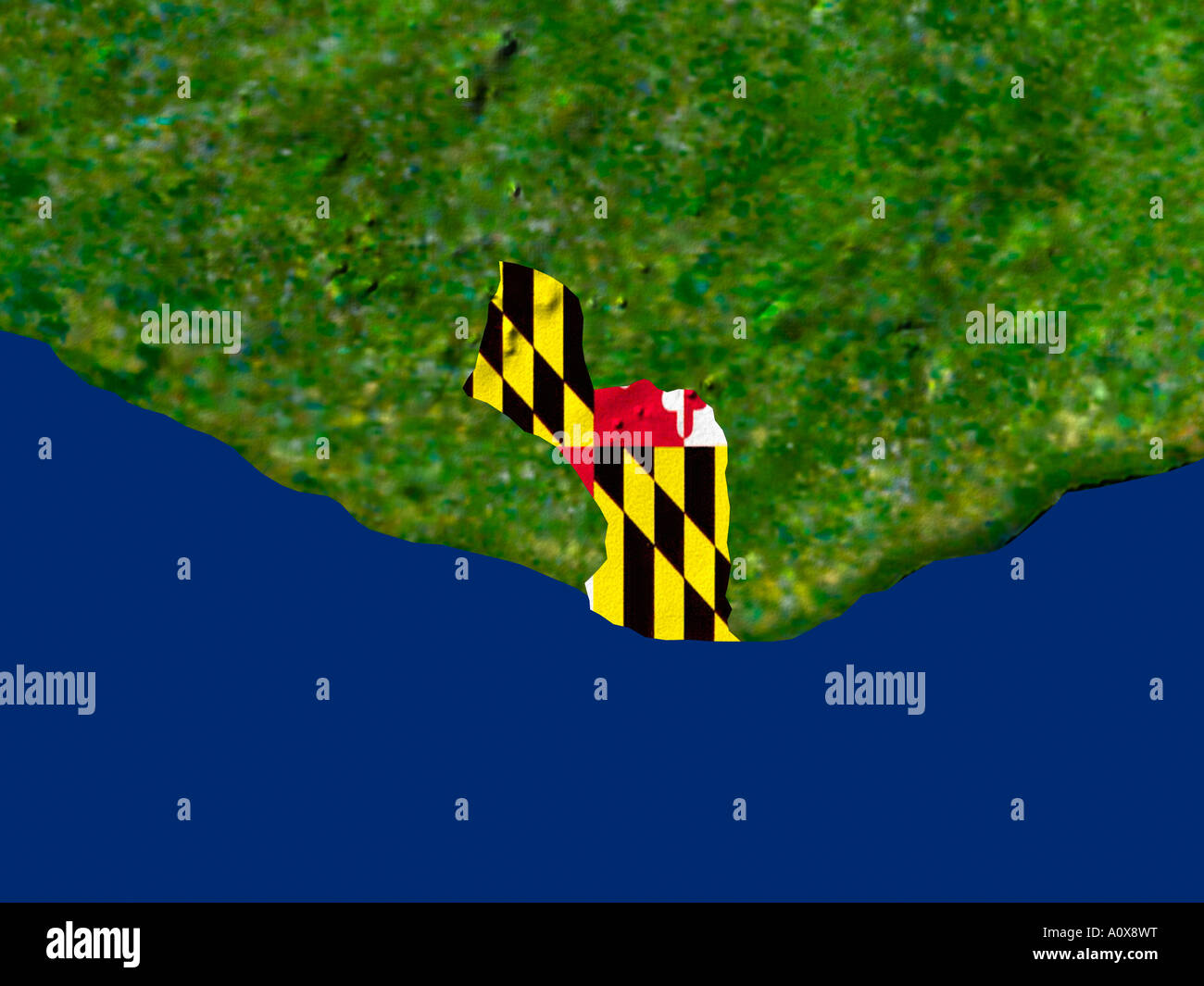 Satellite Image of the State of Maryland USA covered by the State Flag ...
