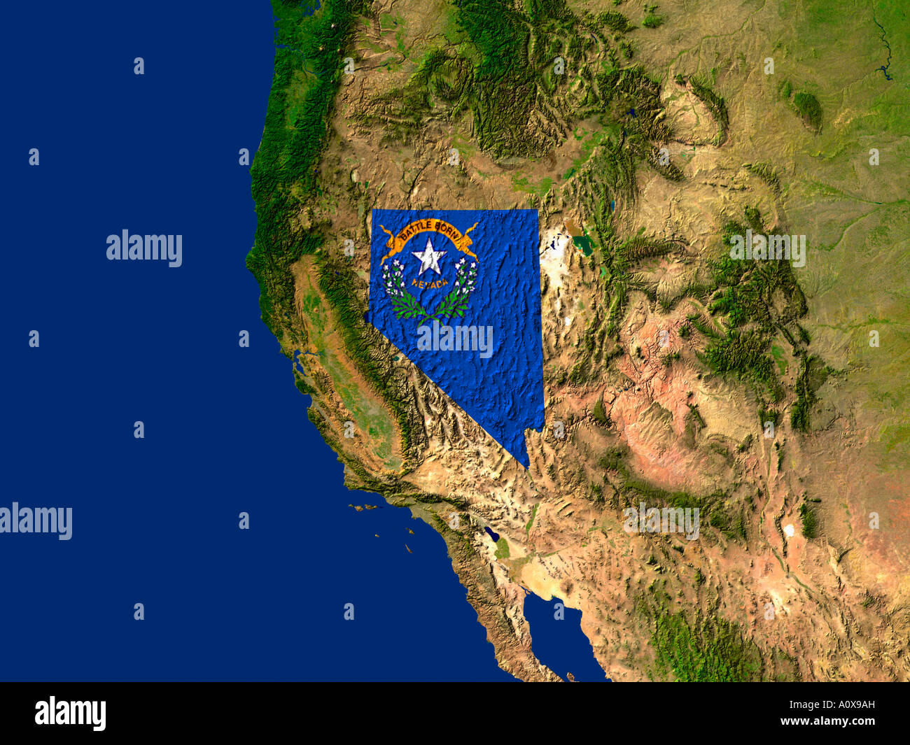 Satellite Image of The State of Nevada covered by the State Flag Stock ...