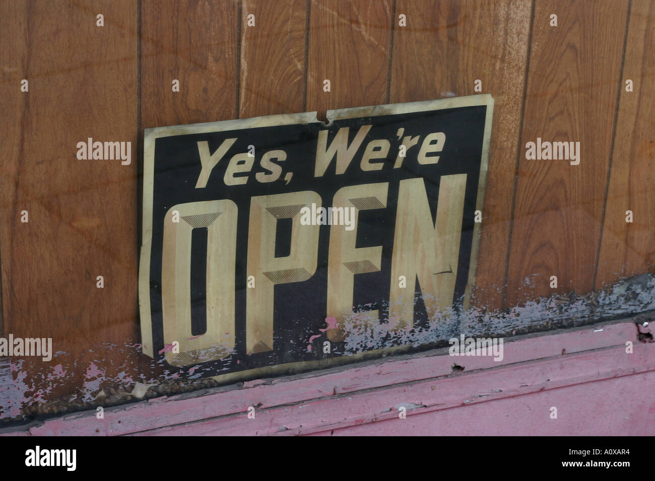 Very old We're open sign Stock Photo - Alamy