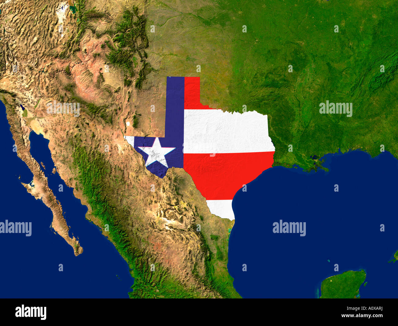 Satellite Image of the State Of Texas USA covered by the State Flag ...