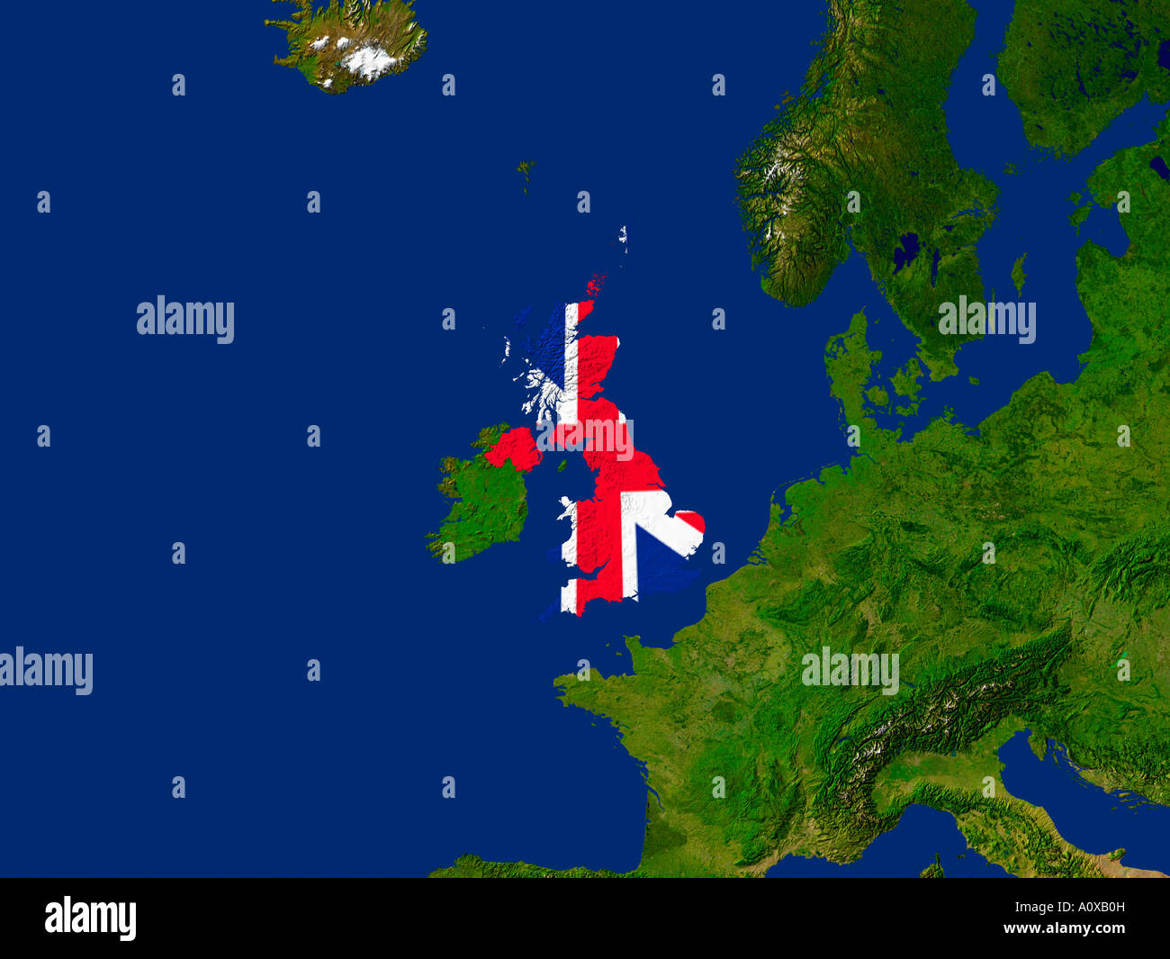 Highlighted Satellite Image of the UK covered by that Country's Flag ...