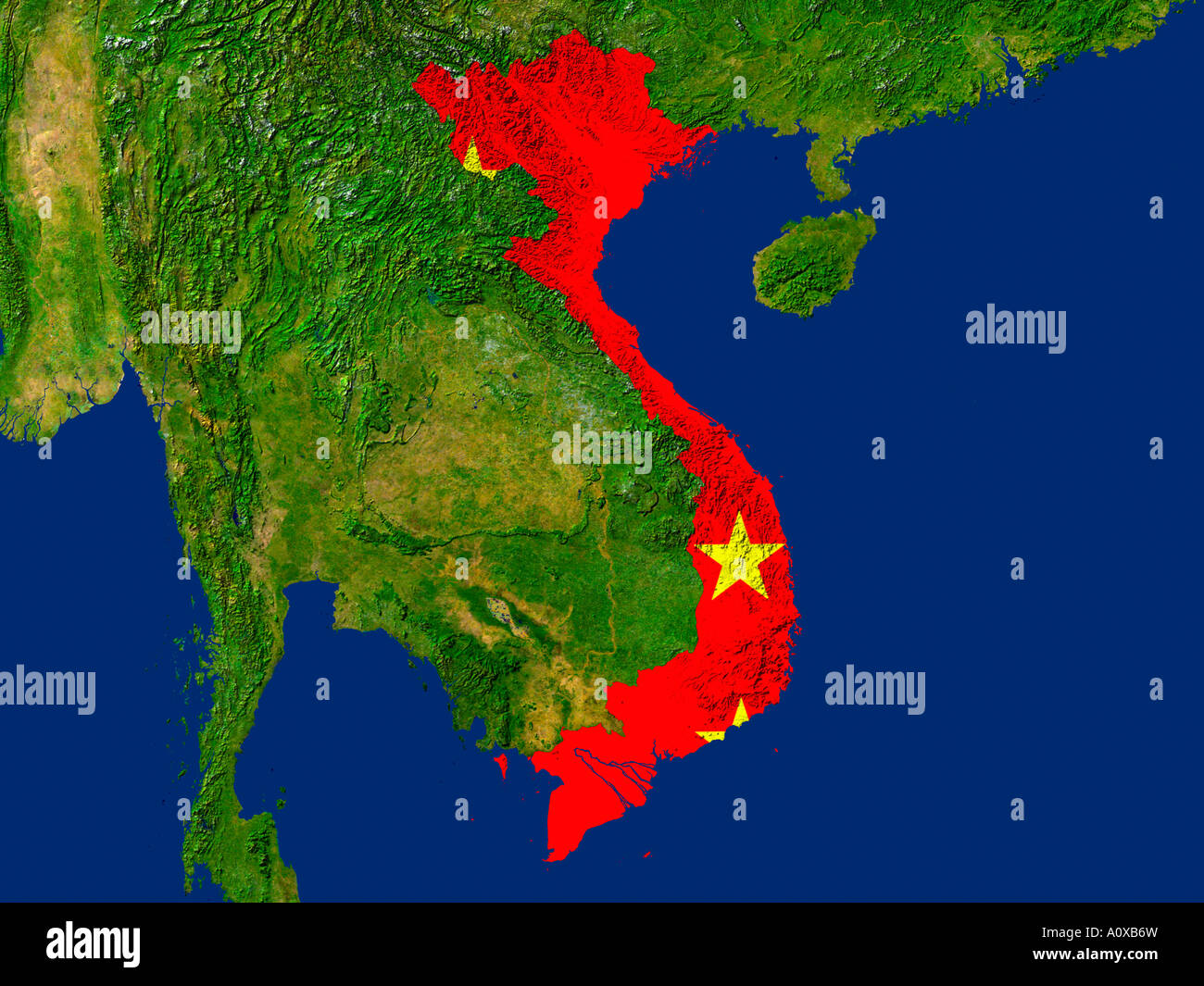 Satellite Image of Vietnam covered by that Country's Flag Stock Photo ...