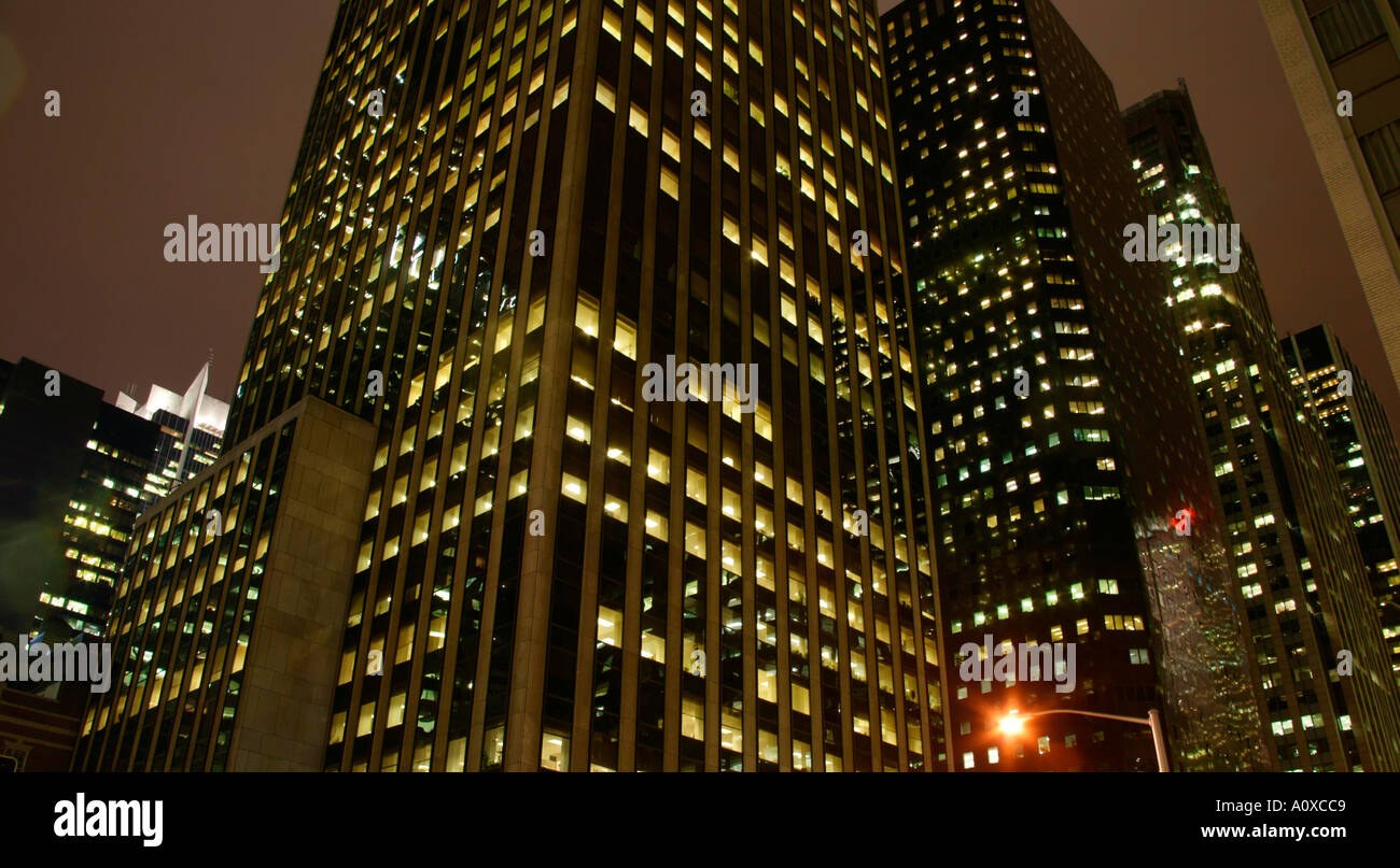 Corner of building in Midtown New York USA night shot Stock Photo - Alamy