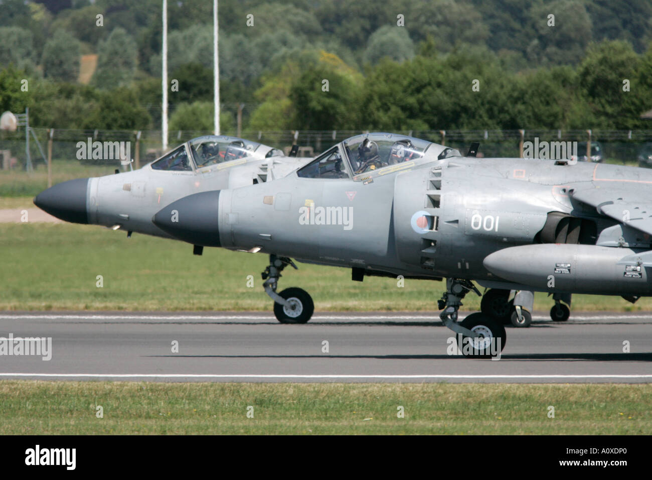 Royal Navy Sea Harriers FA2 T8 take off at RIAT 2005 RAF Fairford ...