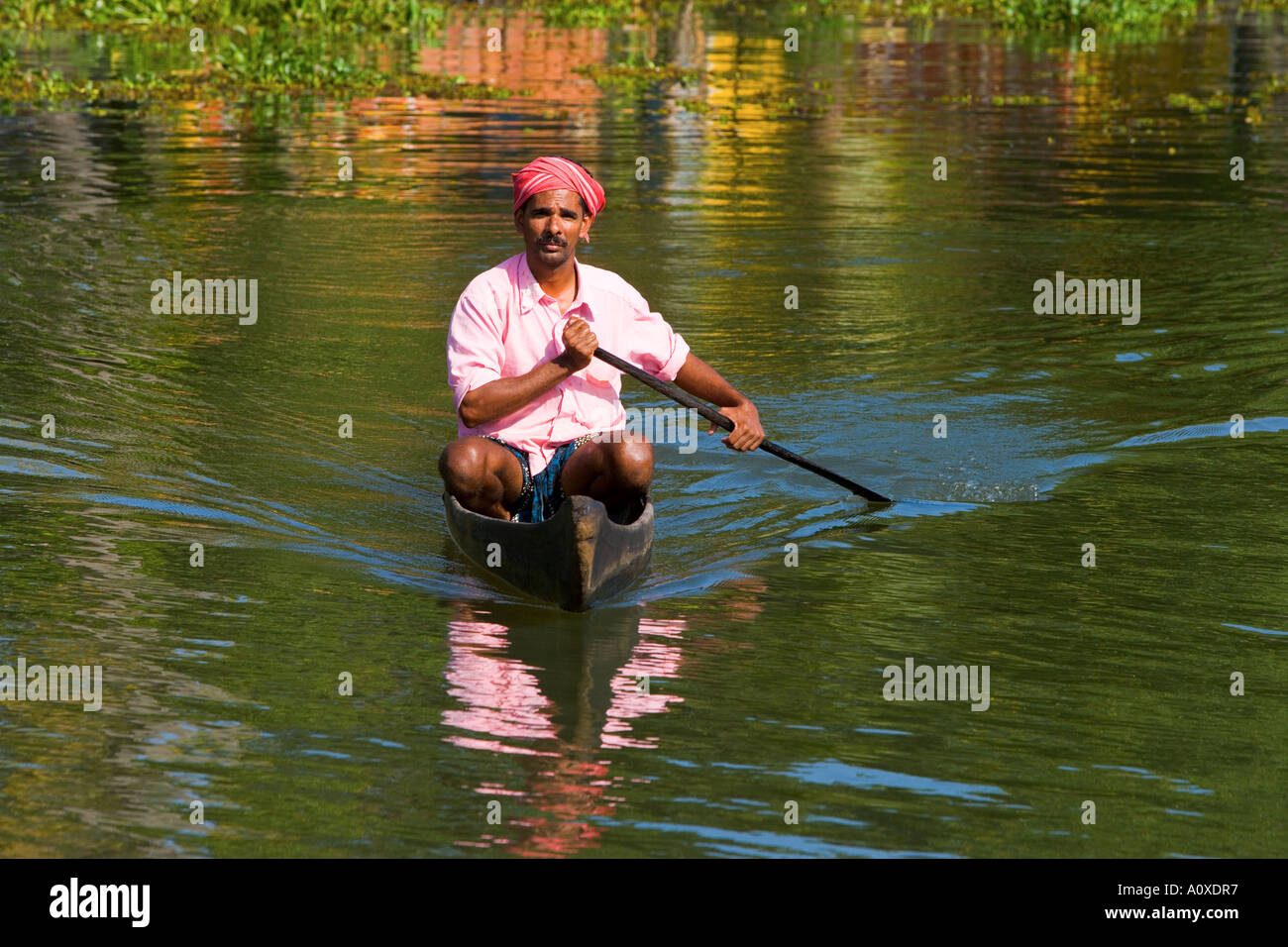 Man rowing a boat in Backwaters, Kerala, India Stock Photo - Alamy