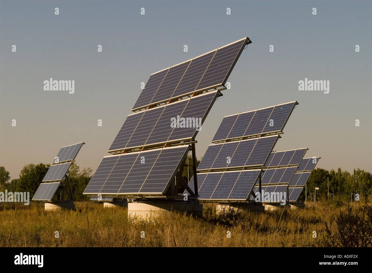 Solar modules in a testing ground Stock Photo - Alamy