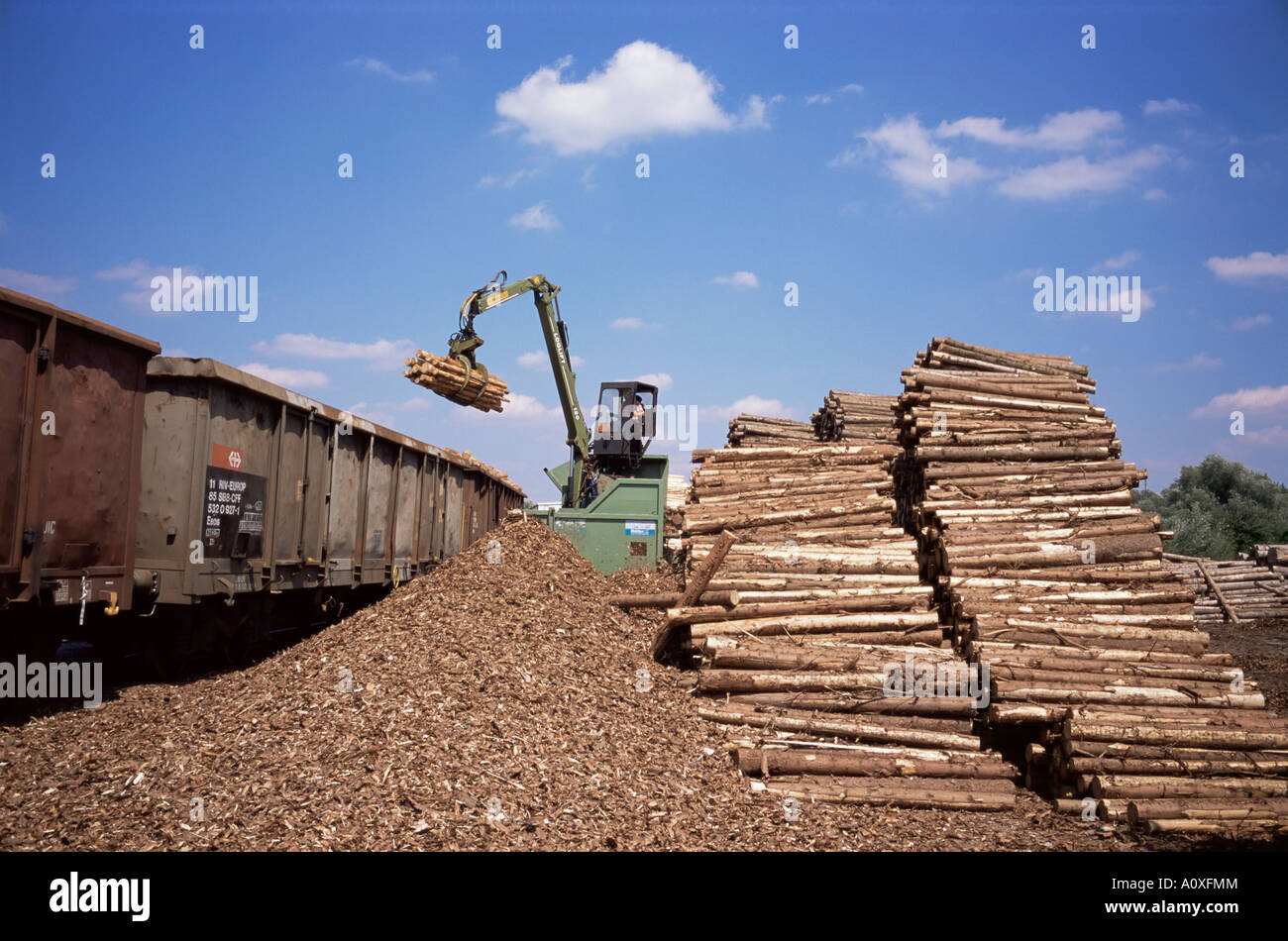 Timber and rail yard by the River Inn Austria Europe Stock Photo - Alamy