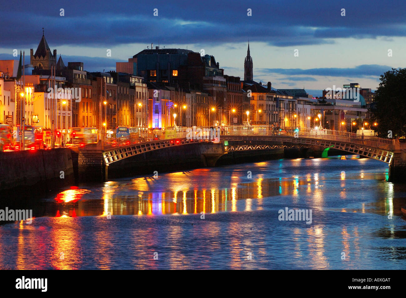 Temple Bar district on the left side of the Liffey River . City view in ...