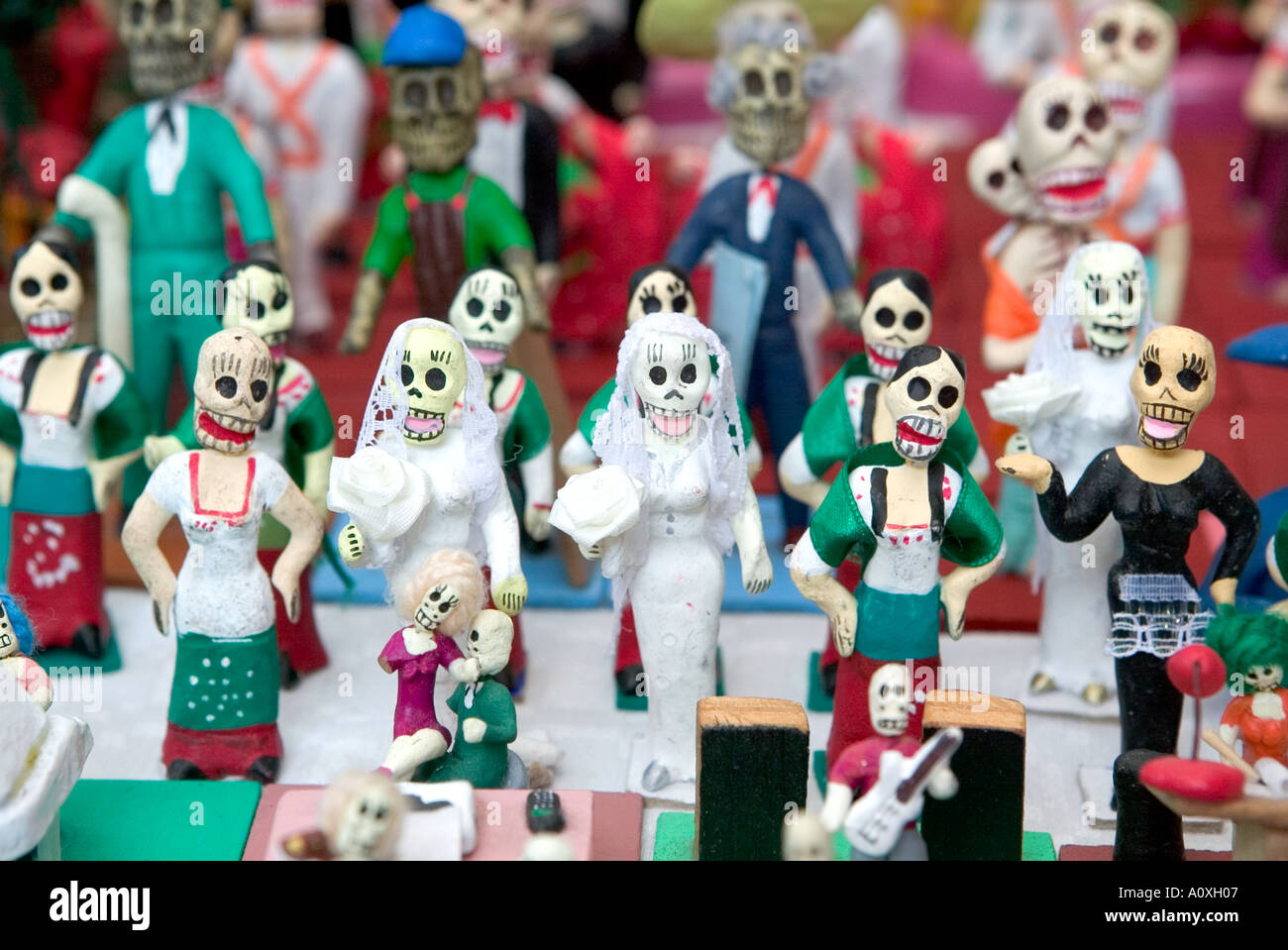 Mexican Day of the Dead figures in a market in San Angel Mexico City ...