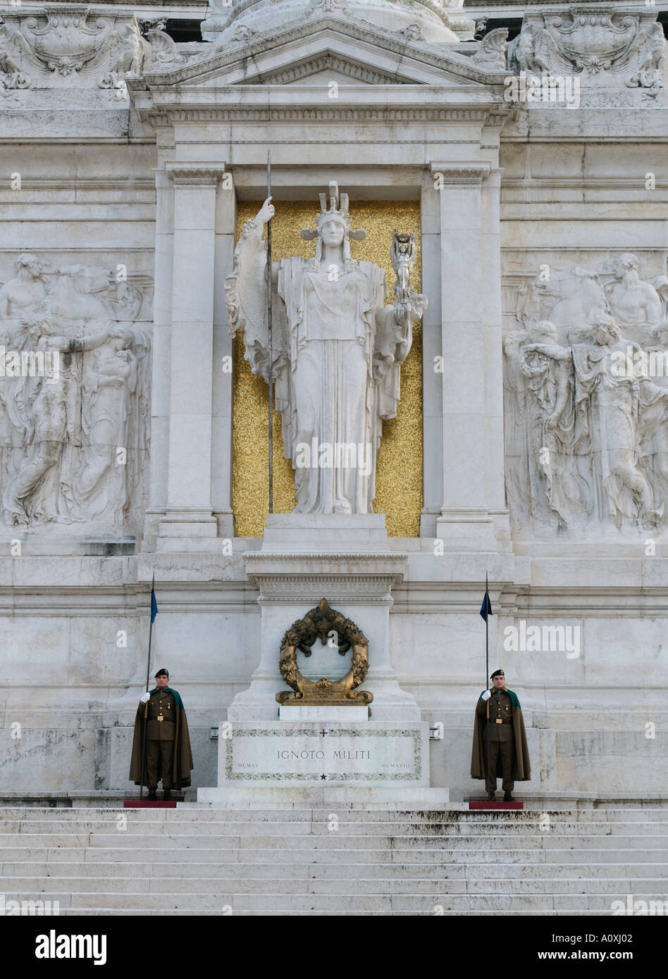 Two military guards at the altar of the nation war memorial Vittorio ...