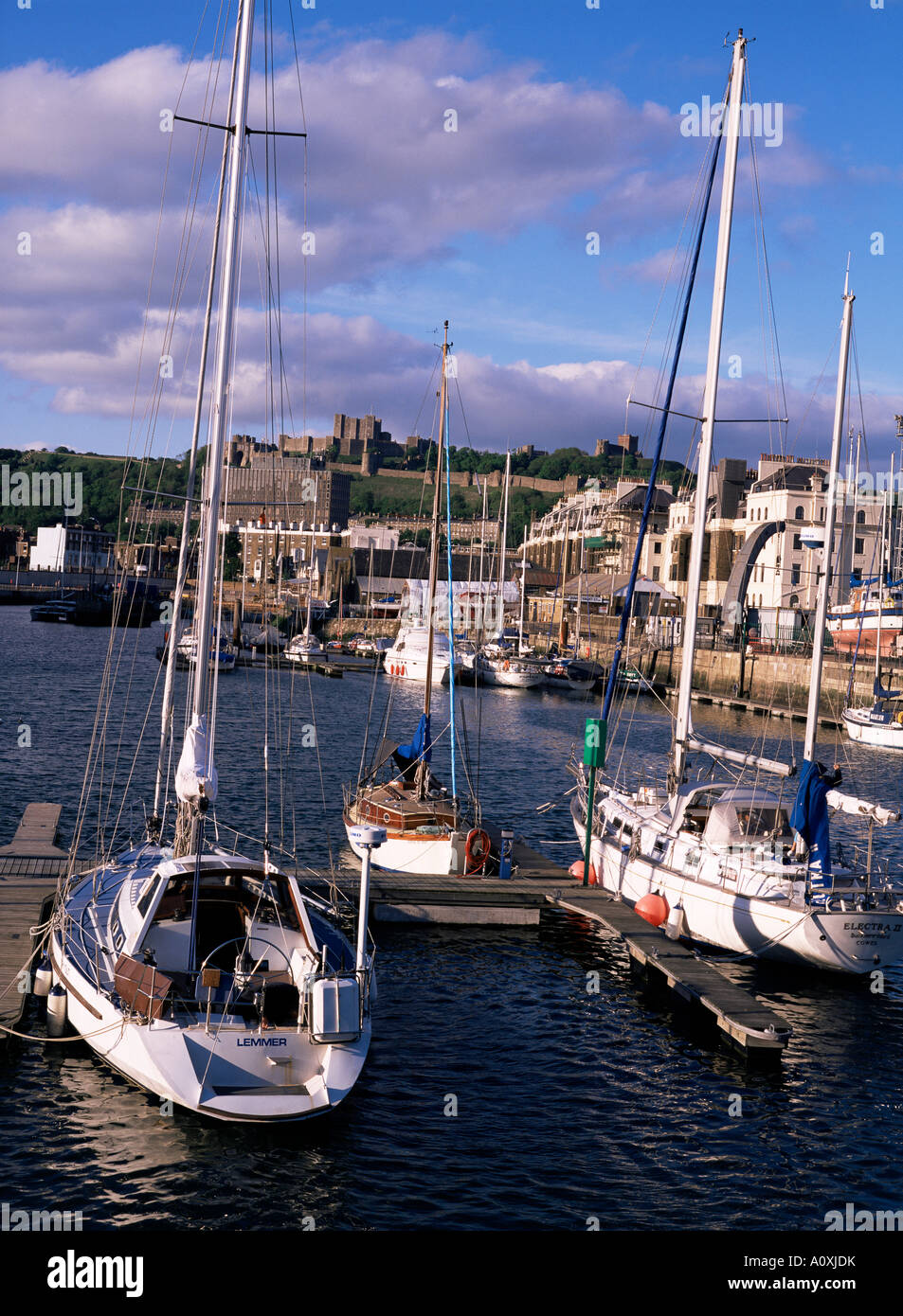 Boats with Dover castle beyond Dover Kent England United Kingdom Europe ...