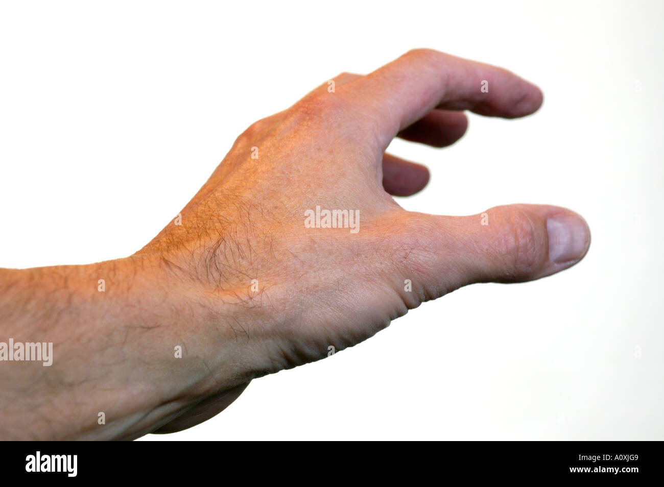 Hand of man reaching out on white background Stock Photo - Alamy