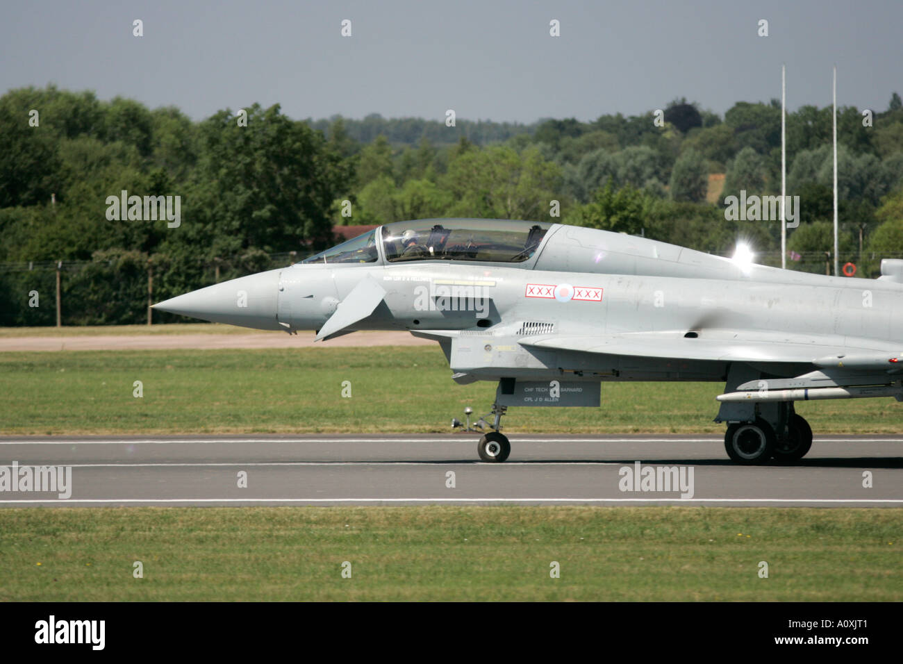RAF Typhoon T1 Eurofighter lands on runway with canard down at RIAT ...