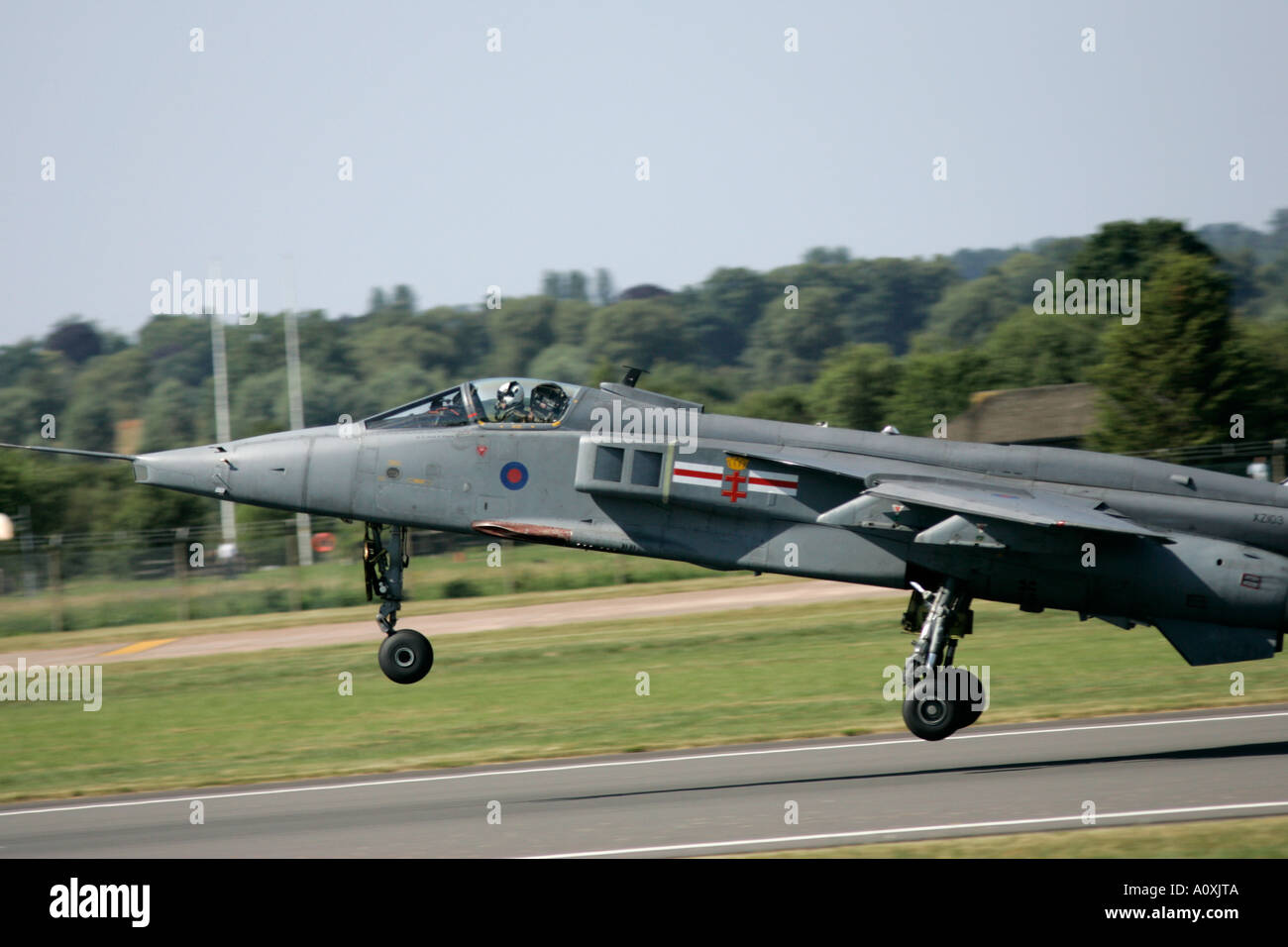 RAF Jaguar GR3A takes off from airfield runway RIAT 2005 RAF Fairford ...