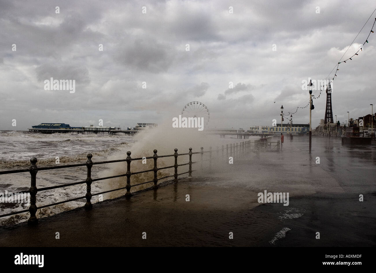 Blackpool Promenade Stormy weather Stock Photo - Alamy