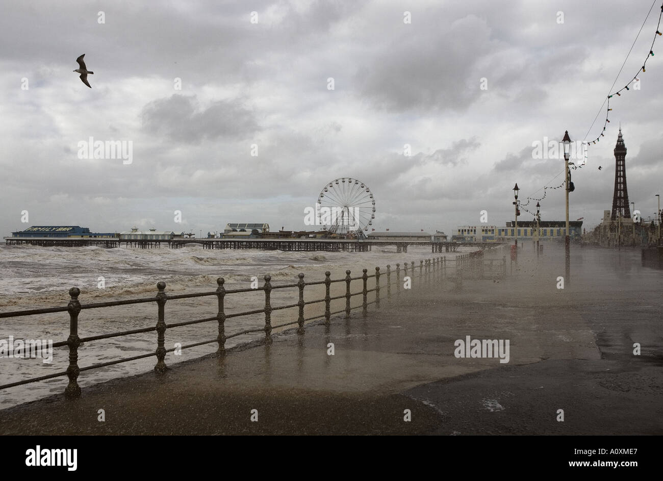 Blackpool Promenade Stormy weather Sept 2004 Stock Photo - Alamy