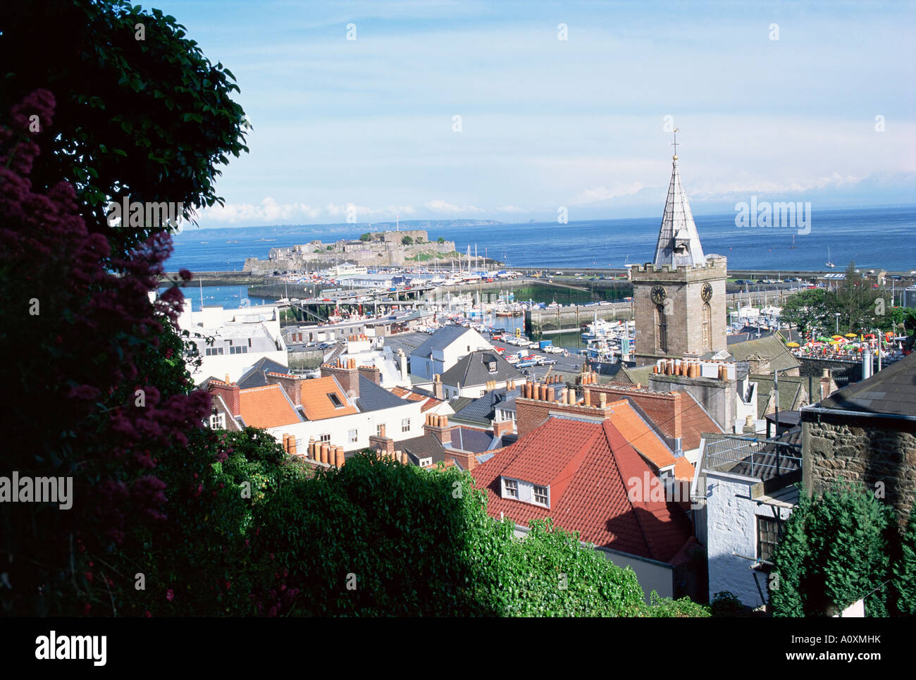 View over St Peter Port to Castle Cornet Guernsey Channel Islands ...