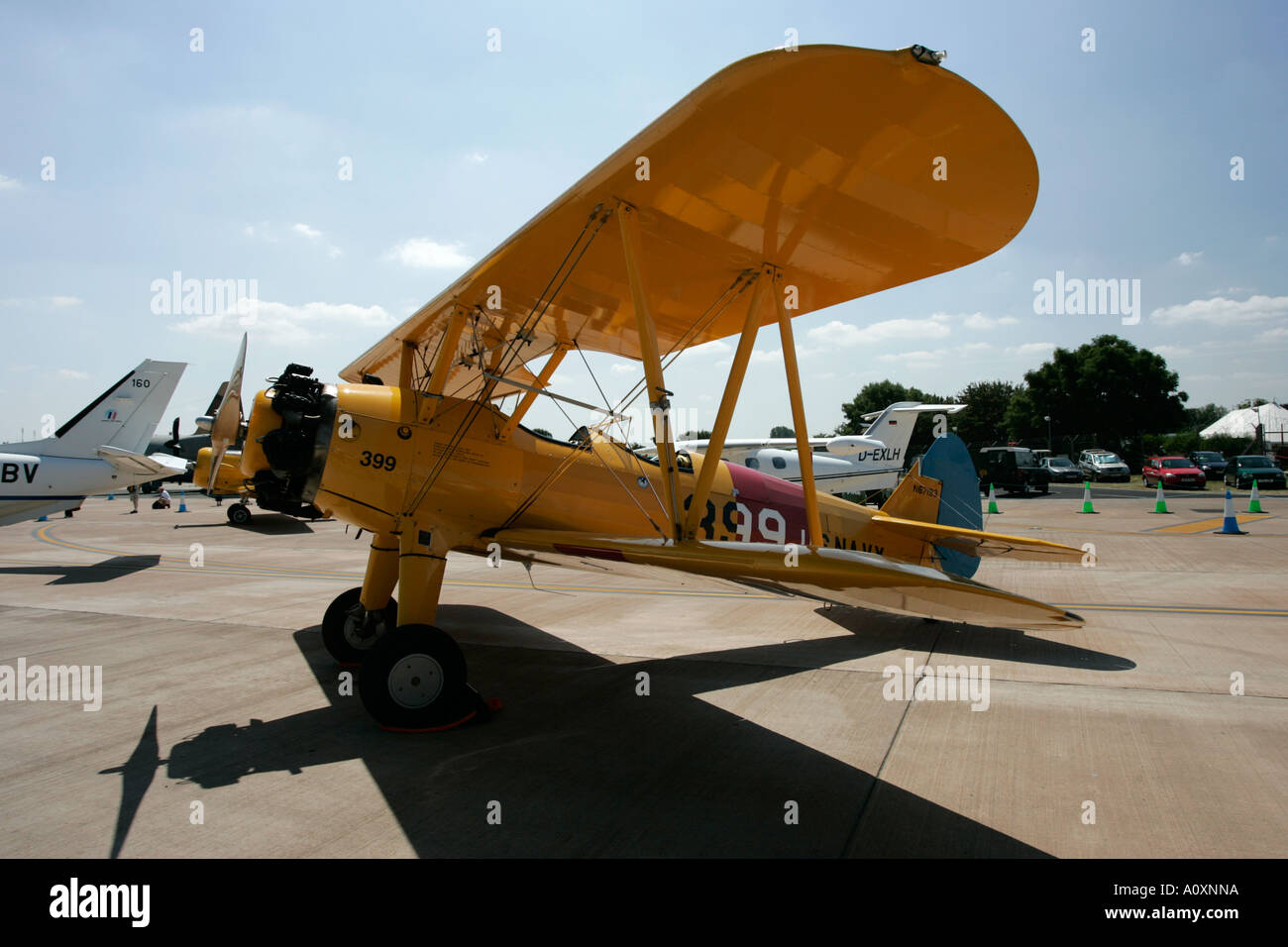 yellow boeing stearman side view RIAT 2005 RAF Fairford Gloucestershire ...