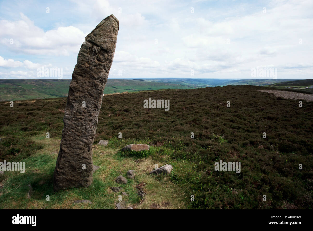 Standing stone Flat Howe tumulus Westerdale Yorkshire England United ...