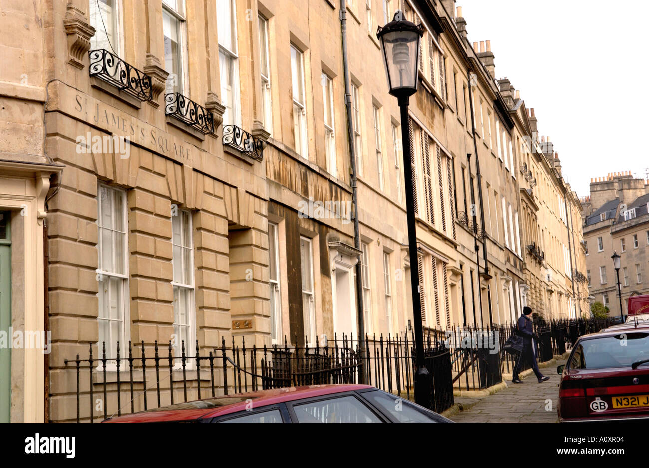 Terrace of Georgian town houses at St James's Square Bath Somerset ...