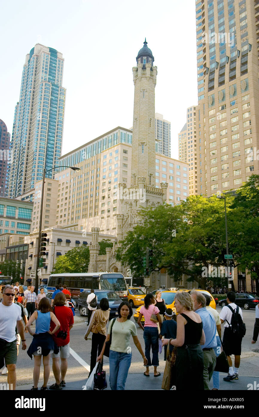 STREET SCENE Chicago Illinois Pedestrians on Michigan Avenue Water ...