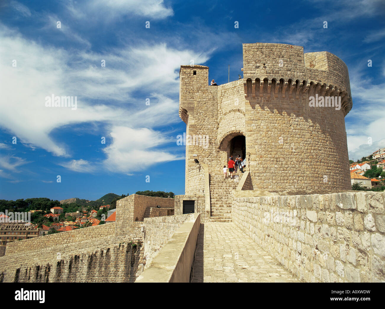 Tower on the city wall Old Town Dubrovnik UNESCO World Heritage Site ...