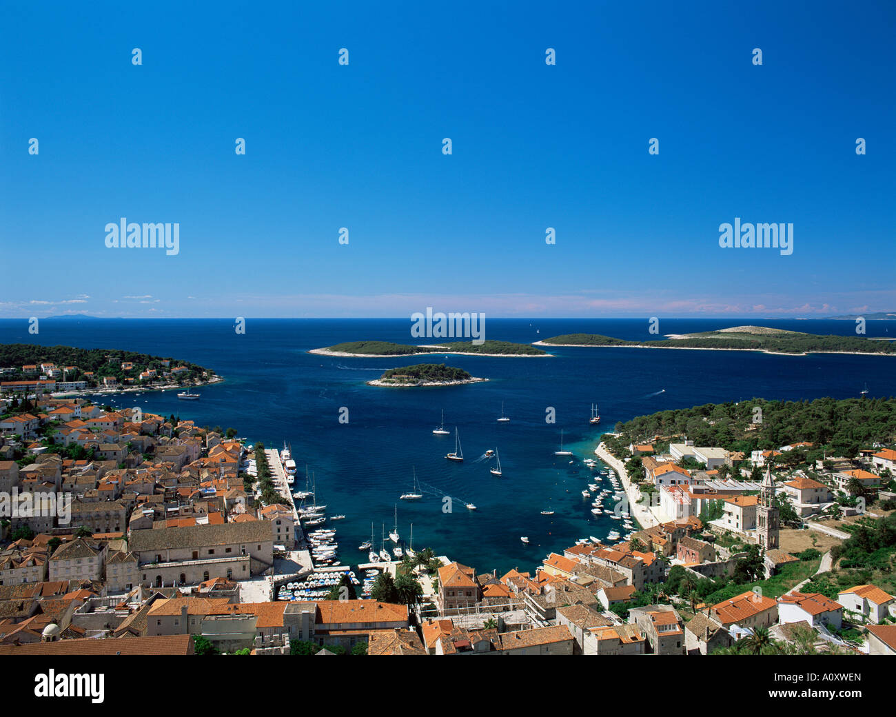 Aerial view of Hvar Town and nearby islands Hvar Dalmatia Croatia ...