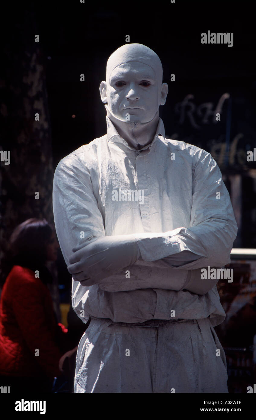 Street performer posing as a human sculpture Barcelona Spain Stock ...