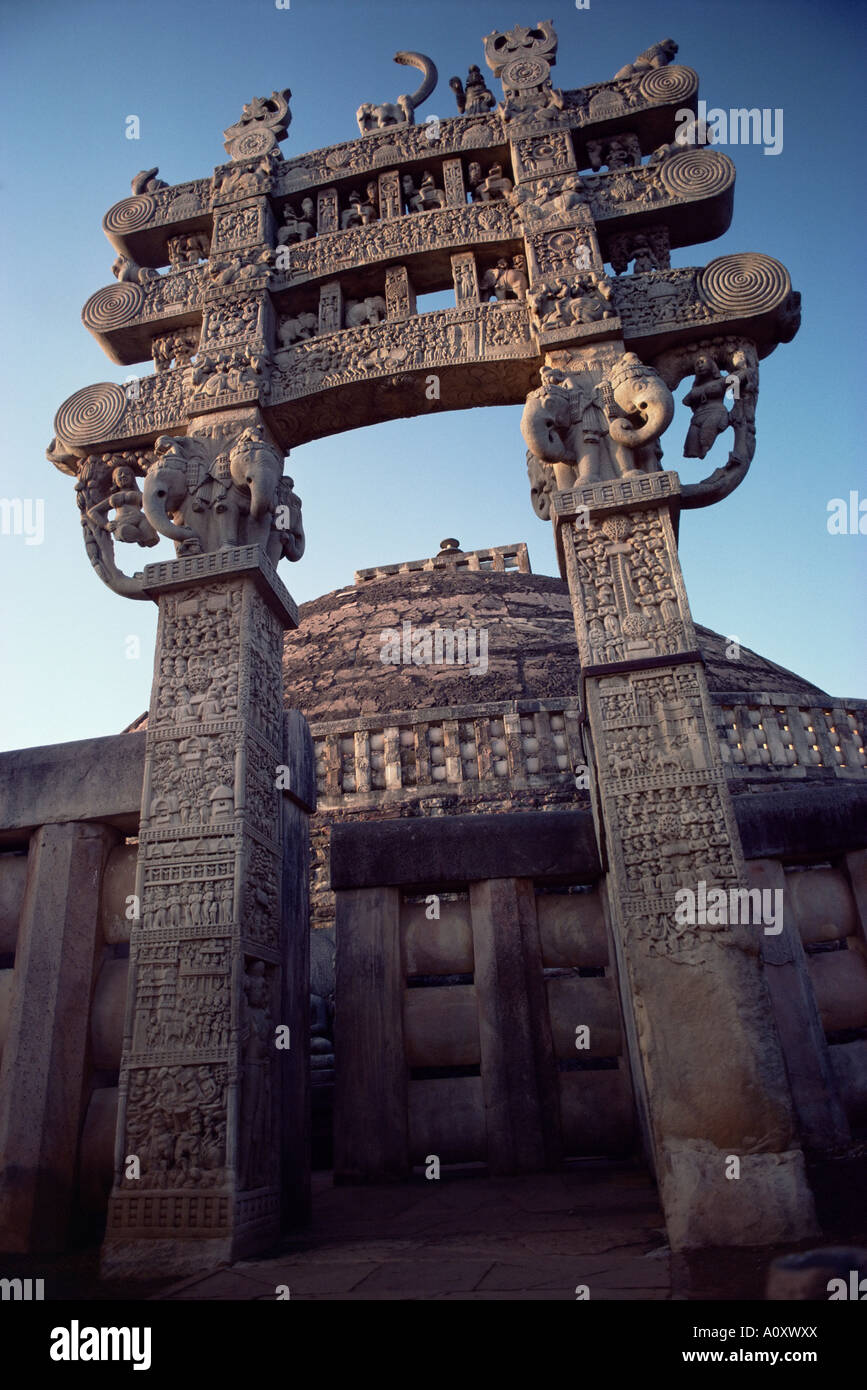 One of the four carved stone toranas gateways Stupa One Buddhist shrine ...
