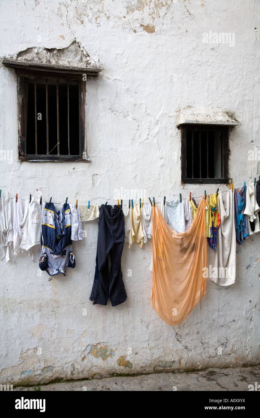 Laundry hangs to be dried in the old town Tangier Morocco Stock Photo ...
