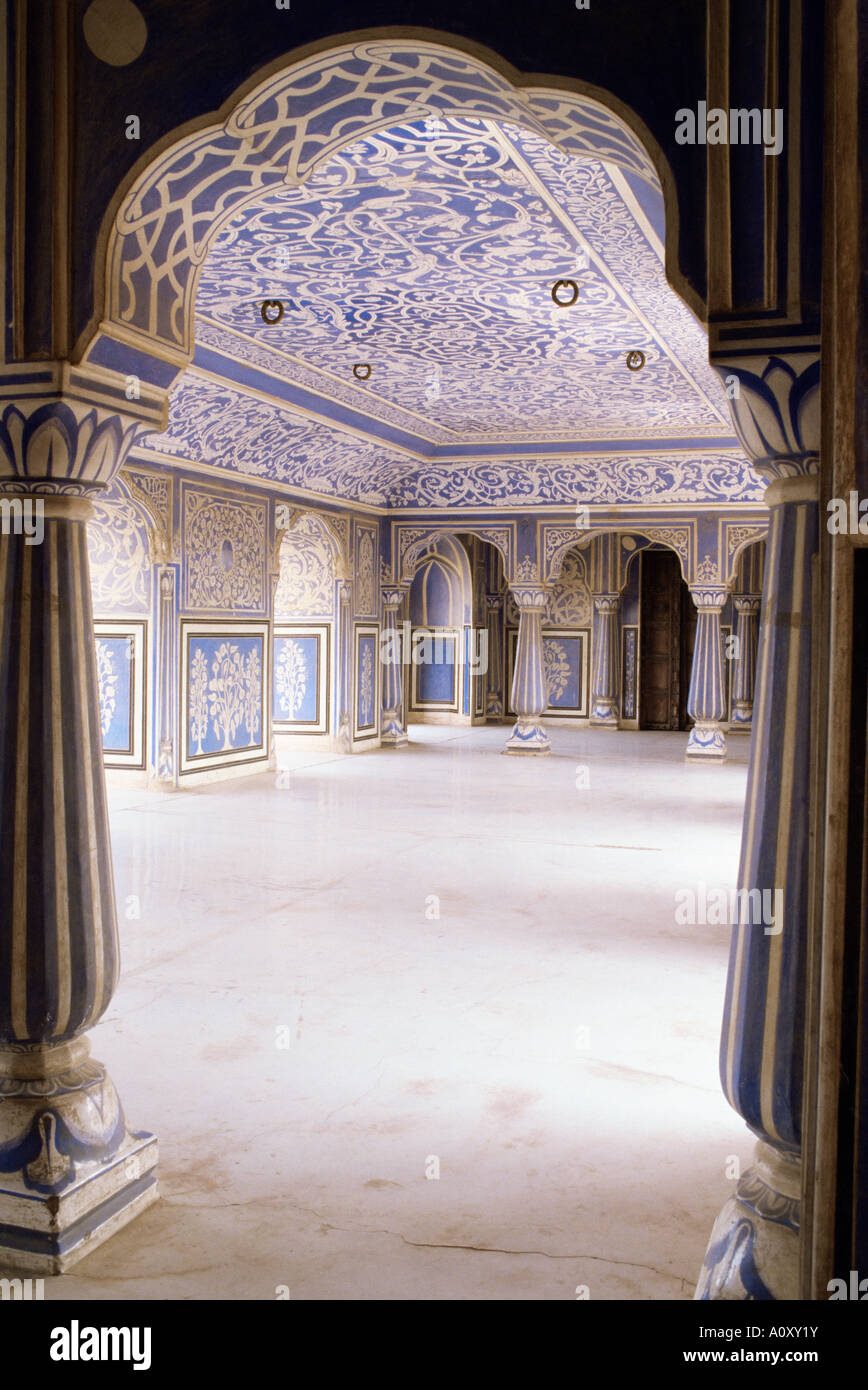 Stylized foral motif chalk blue and white painted Mahal hall the City ...