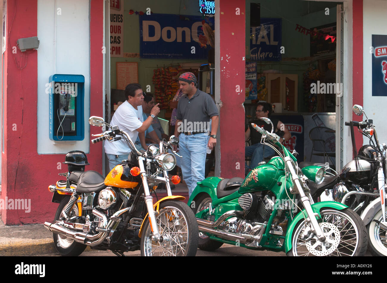 PUERTO RICO San Juan Motorcycles parked outside bar near Plaza del ...