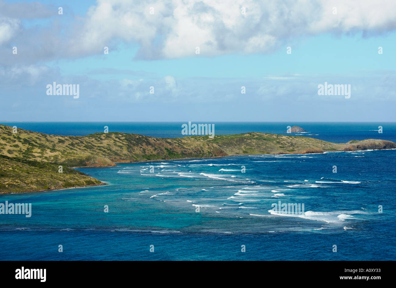 PUERTO RICO Culebra Flamenco Beach Playa Flamenco overlooking hill ...