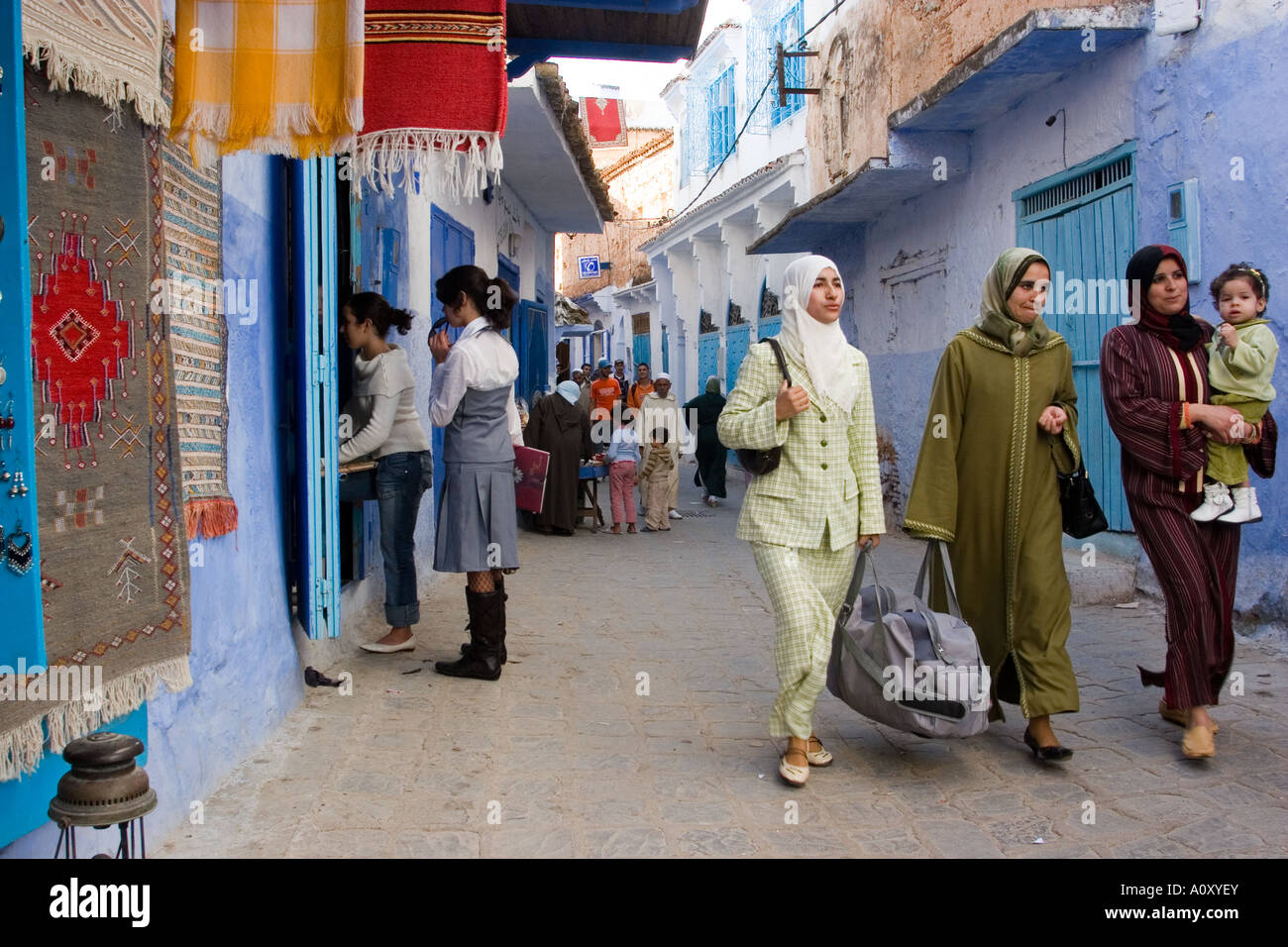 People at the medina Chefchaouen Rif mountains region Morocco Stock ...