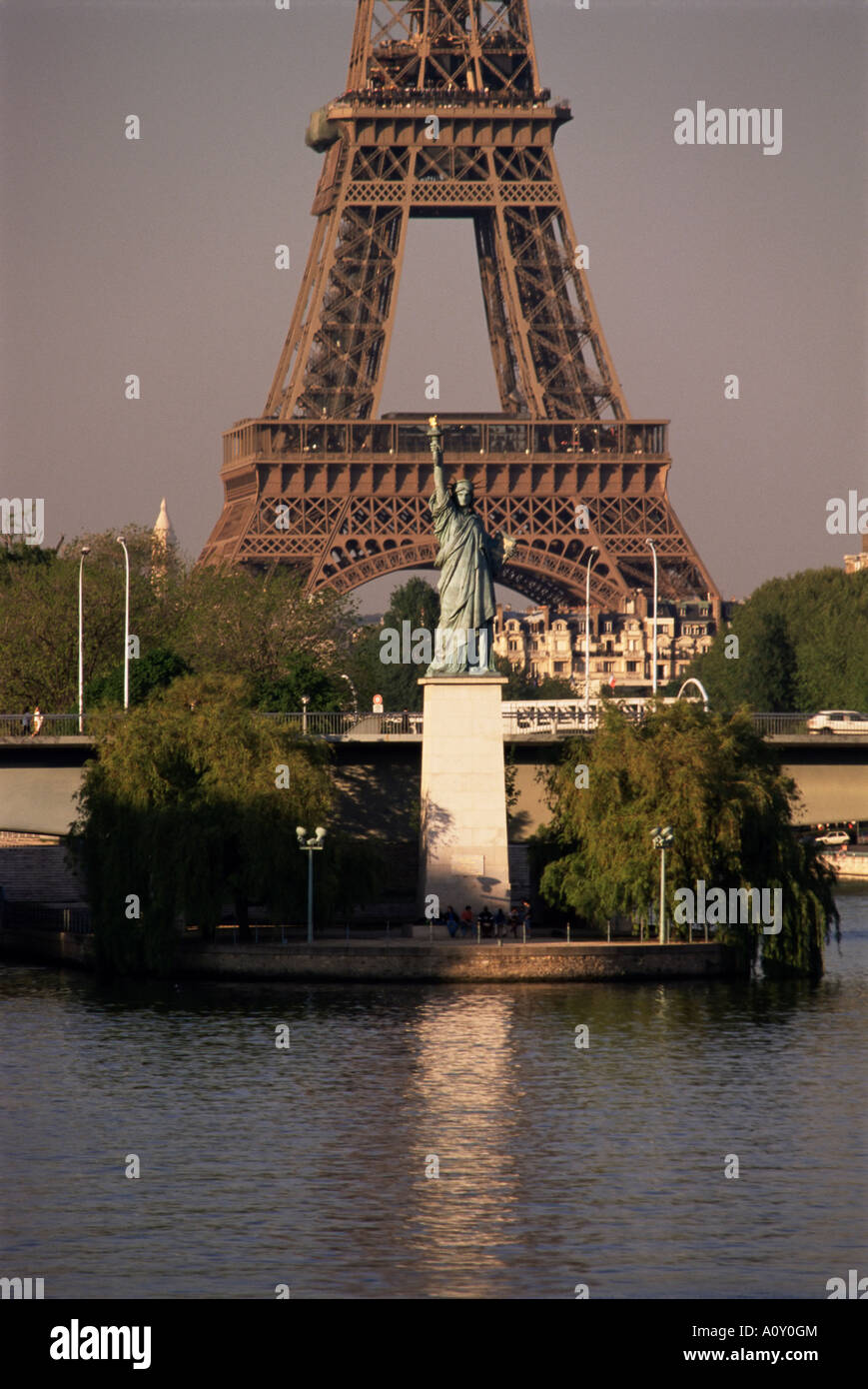 Statue of Liberty and the Eiffel Tower Paris France Europe Stock Photo ...