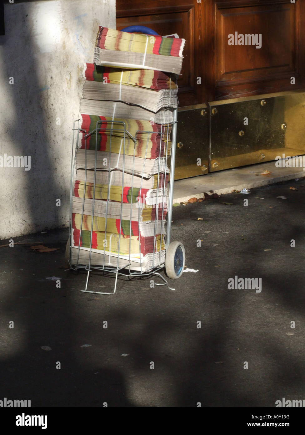 trolley full of leaflets for household distribution in town Stock Photo ...
