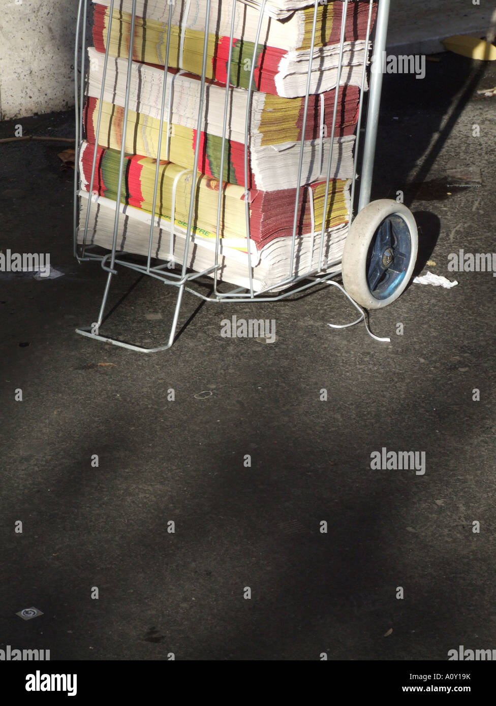 trolley full of leaflets for household distribution in town Stock Photo ...