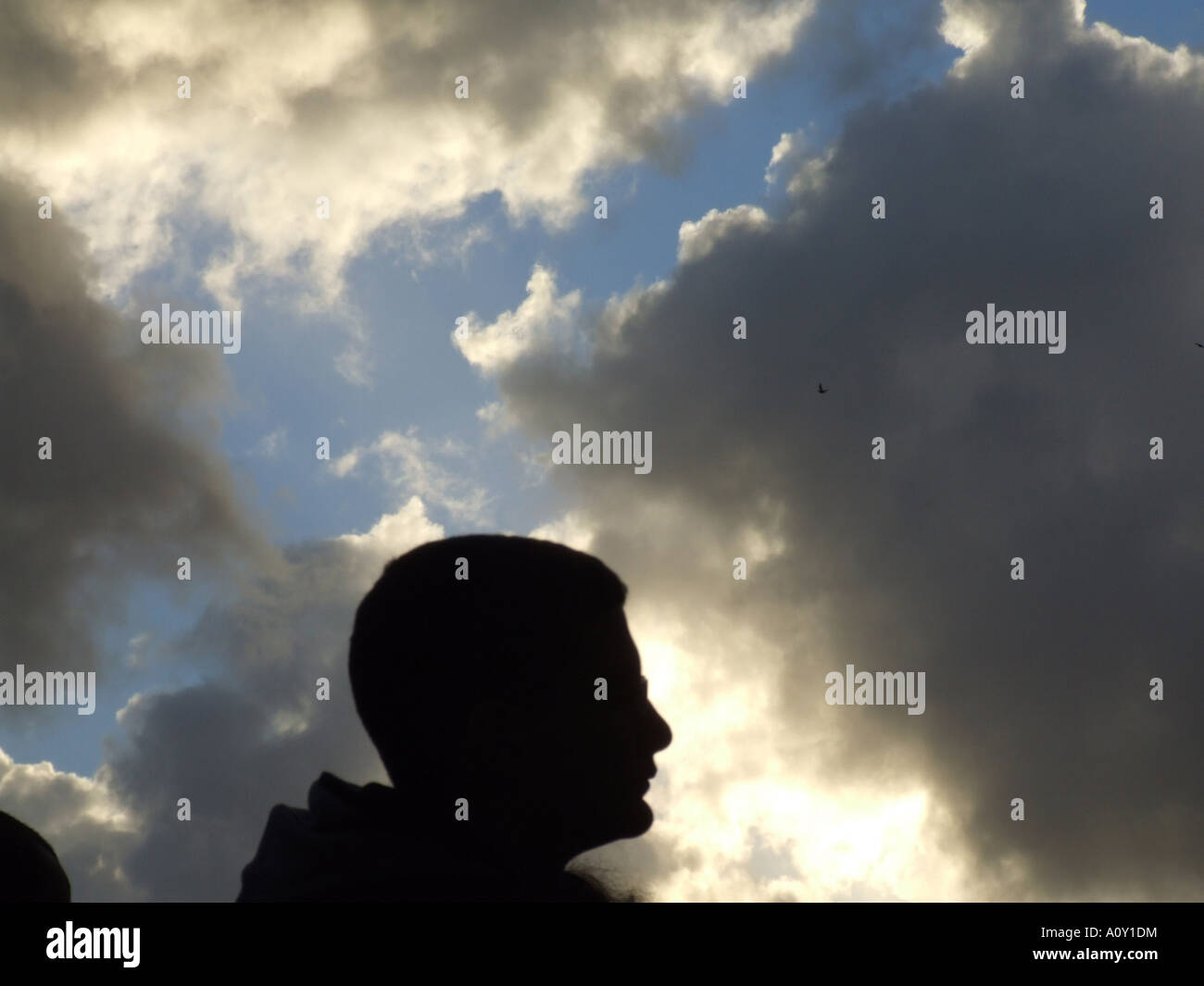 backlit person against dramatic sky Stock Photo - Alamy