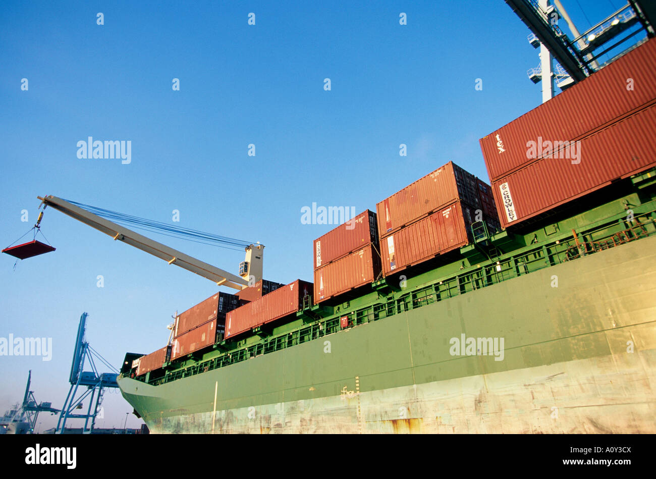 Low angle view of cargo containers on an industrial ship Stock Photo ...