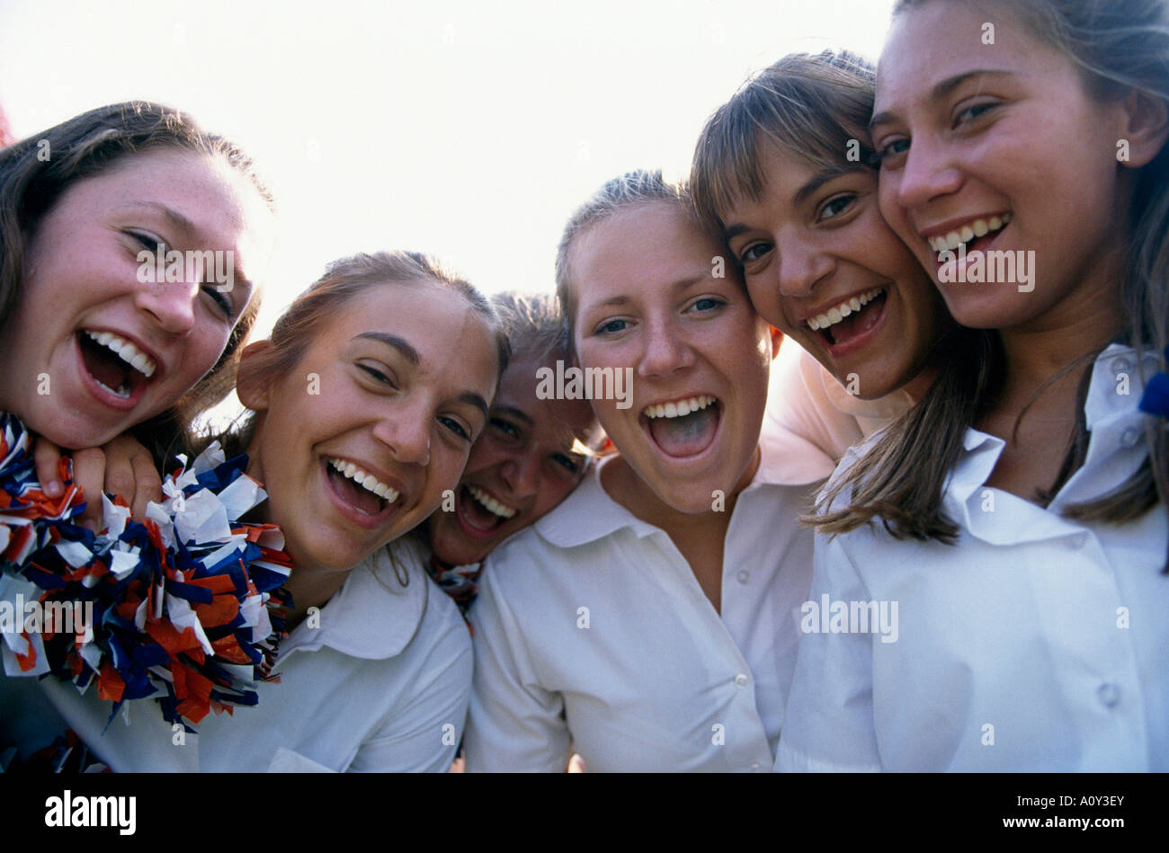 Portrait of a group of teenage girls smiling Stock Photo - Alamy