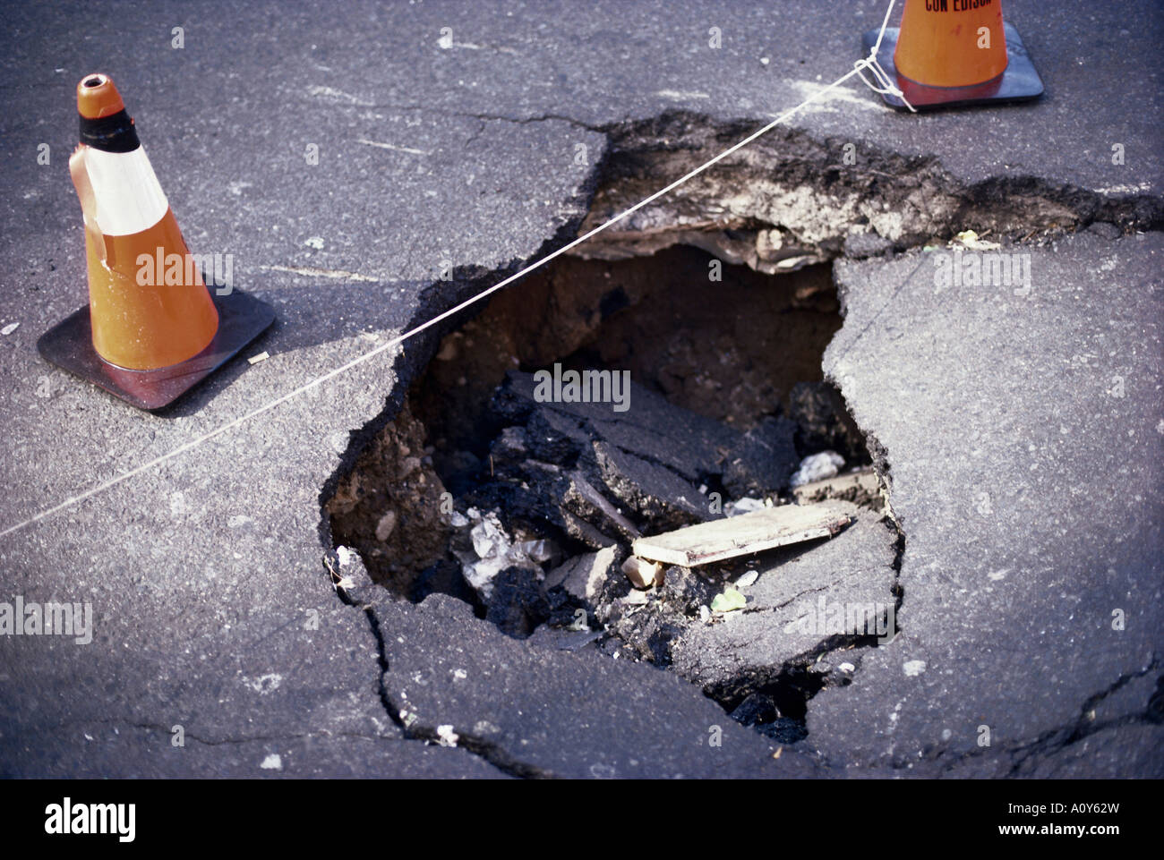 High angle view of a damaged road Stock Photo - Alamy