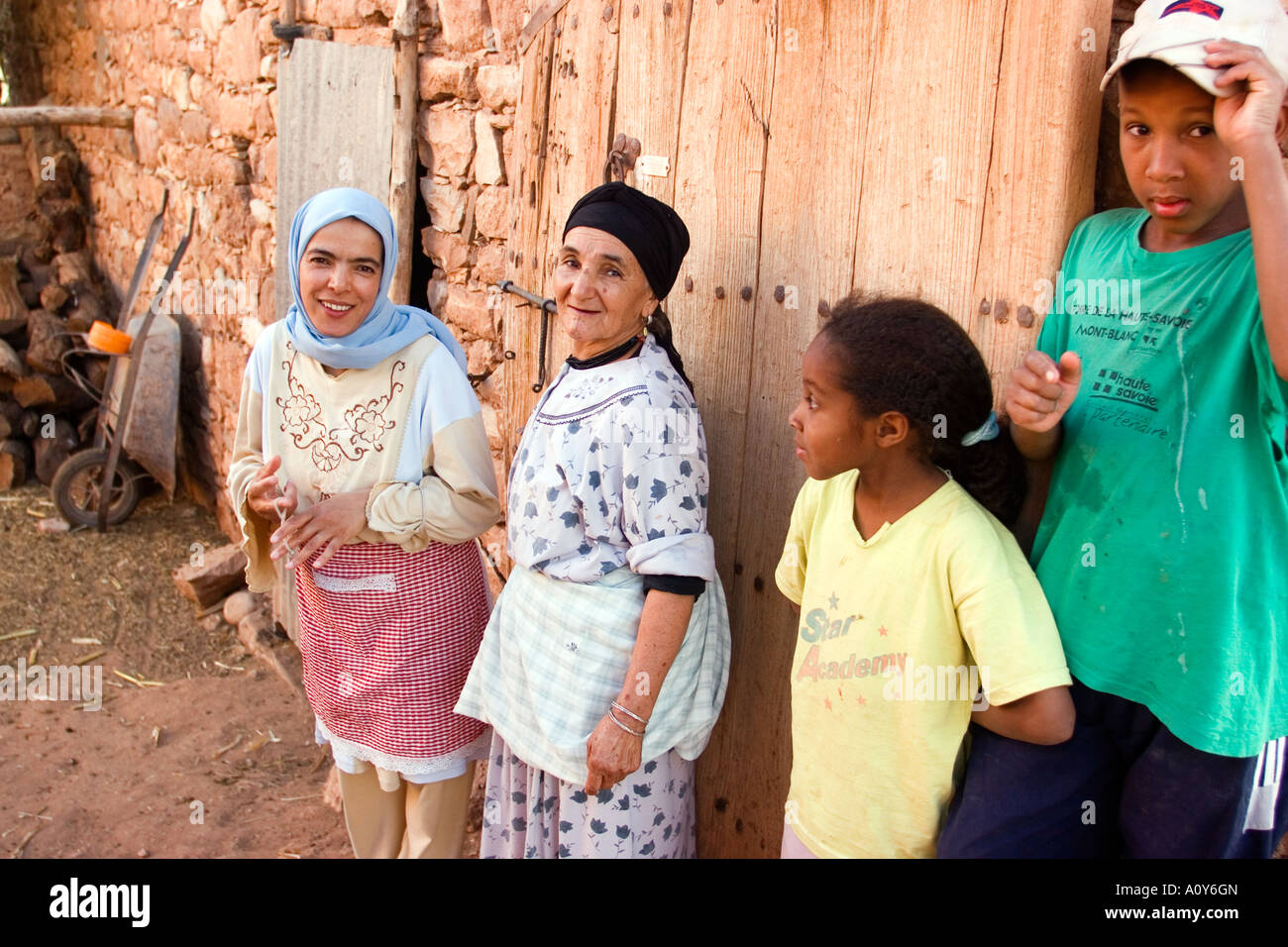 Berber family in a village at the Atlas mountains Morocco Stock Photo ...
