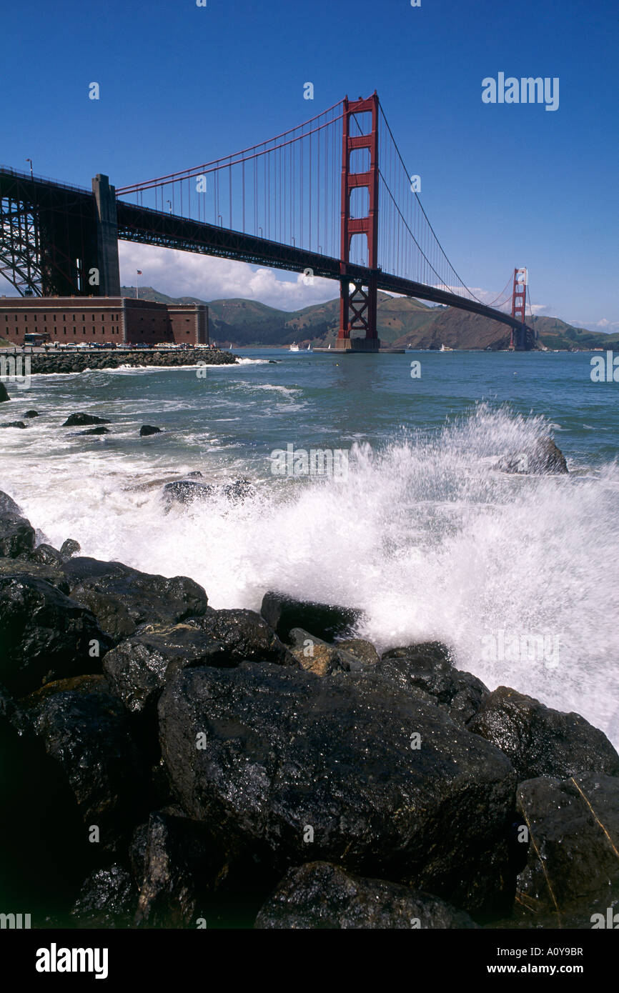 Golden gate bridge with breaking waves hi-res stock photography and ...