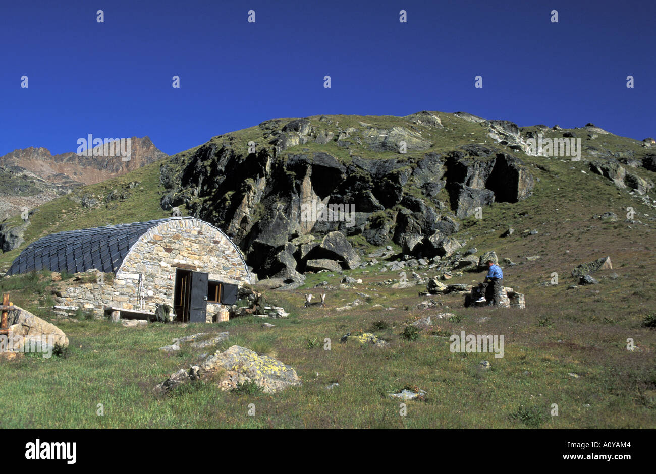 Alpine refuge Garin mountain Valle d Aosta Italy Stock Photo - Alamy