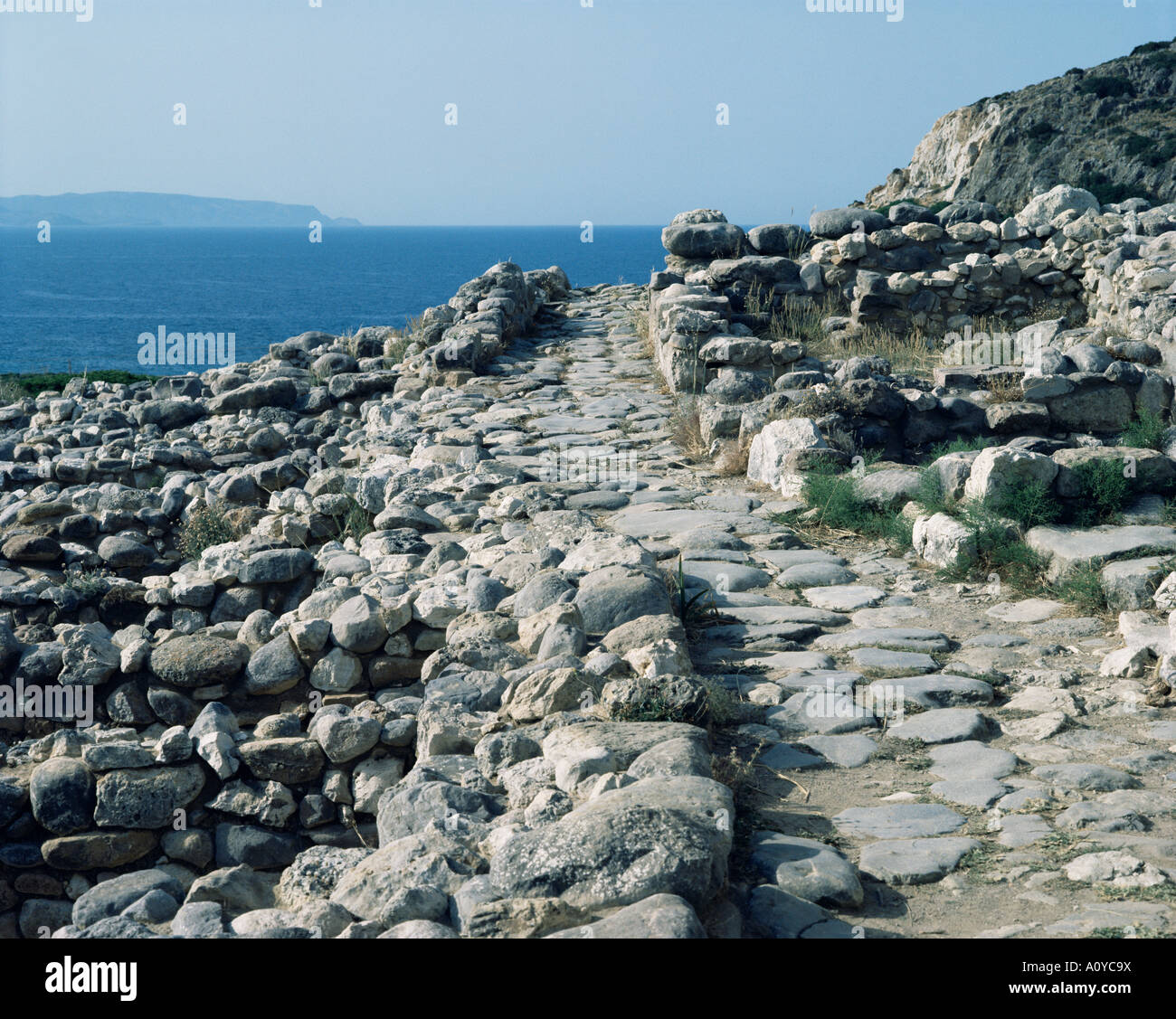 Ancient roadway in the ruins of a Minoan town Gournia Crete Greek ...