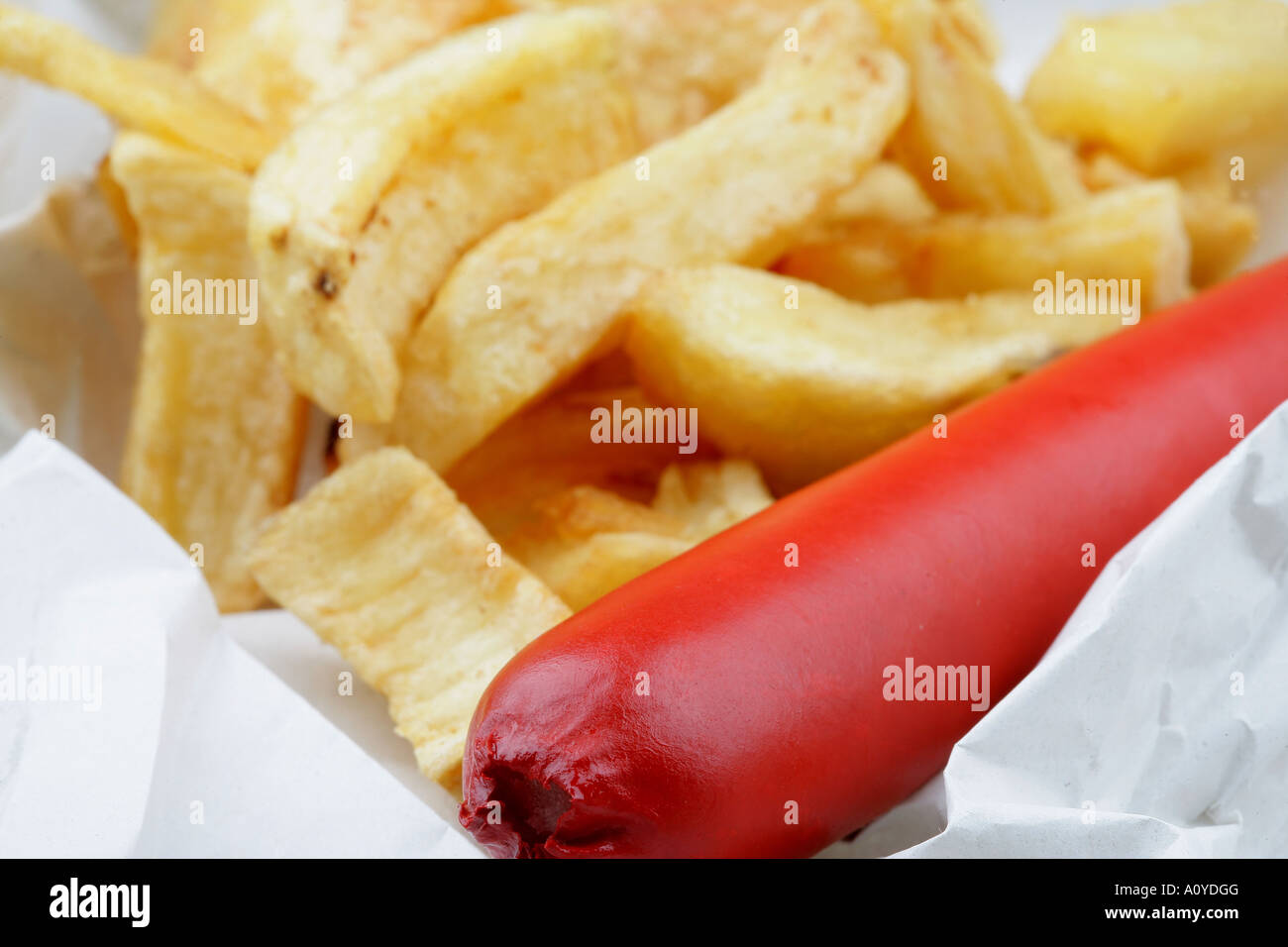 Saveloy Sausage and Chips Stock Photo - Alamy
