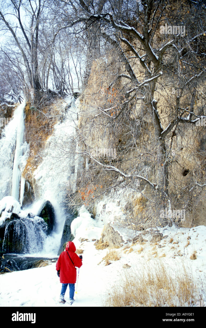 Winter Hiking Frozen Waterfall Stock Photo - Alamy