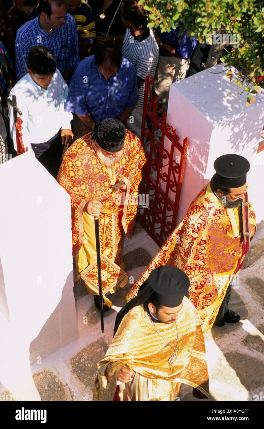 greece cyclades sikinos a religious procession with icon celebrating ...