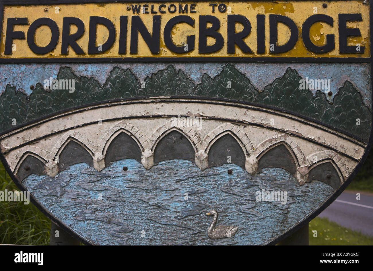 The colourful town sign welcoming visitors Stock Photo - Alamy