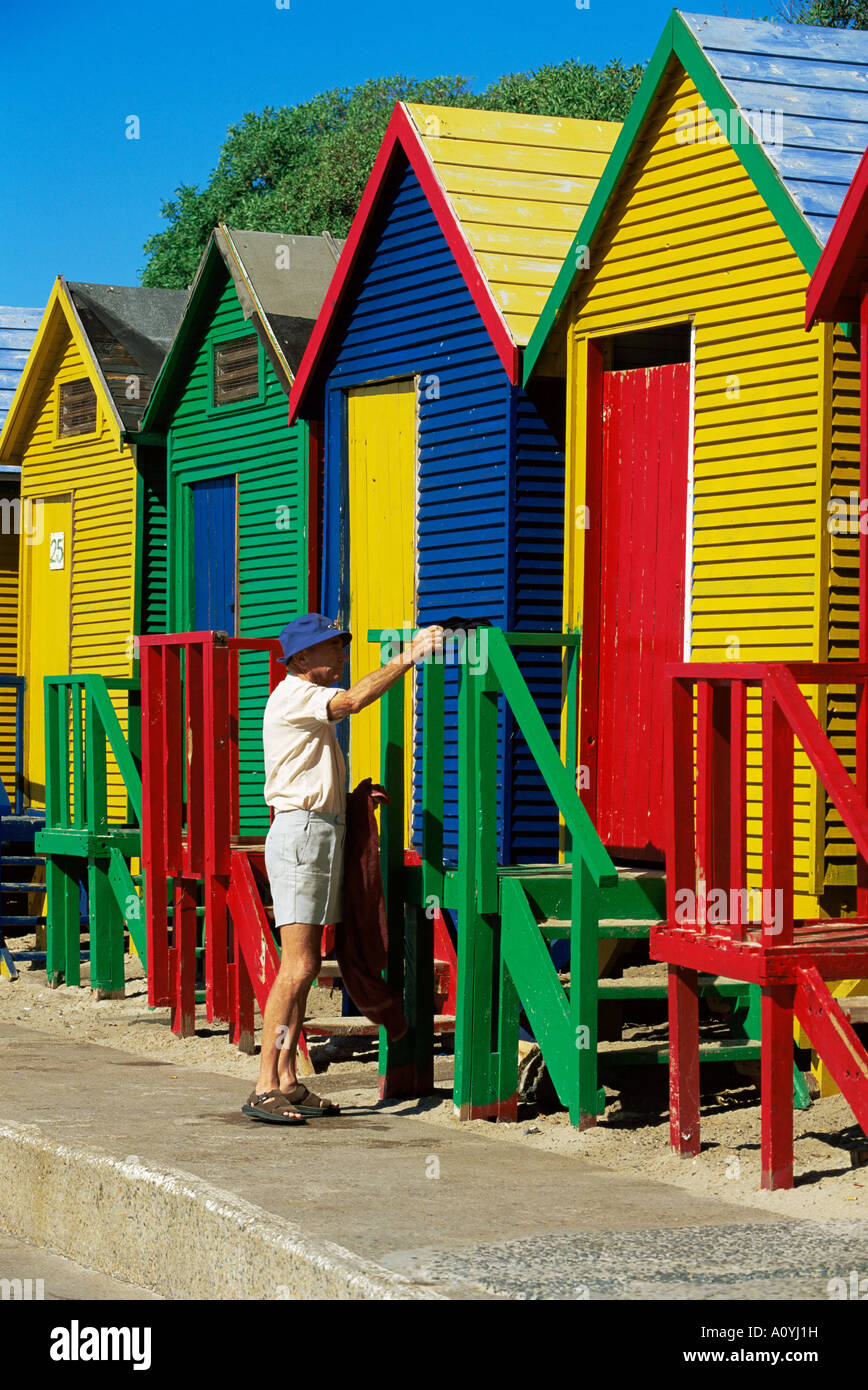 Colourfully painted Victorian bathing huts in False Bay Cape Town South ...